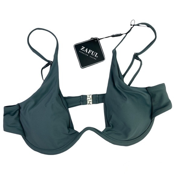 Zaful | Swim | Zaful Push Up Bikini Top Womens Size M Gray Plunge ...
